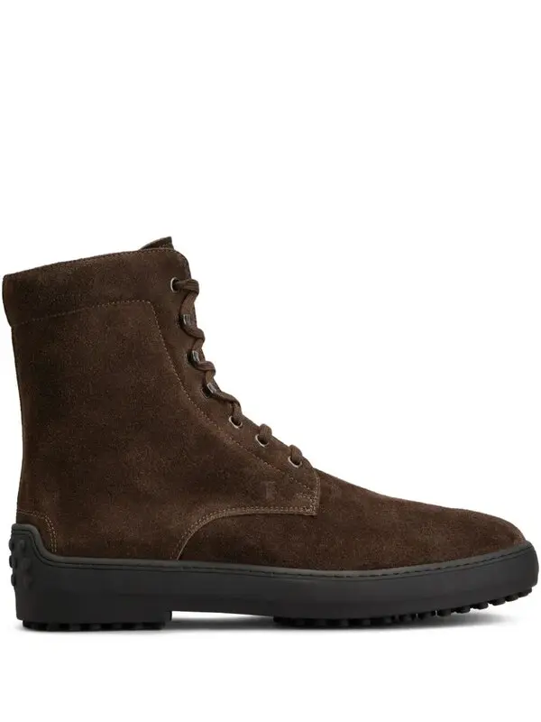 TOD'S Suede Gommino Combat Boots - Brown