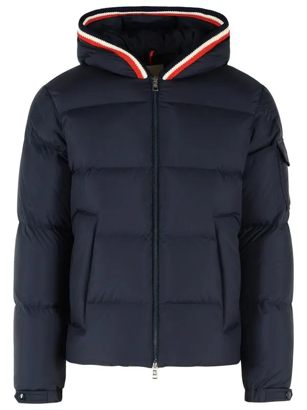 Moncler Navy Polyester Short 'lacfroid' Hooded Down Jacket - Blue