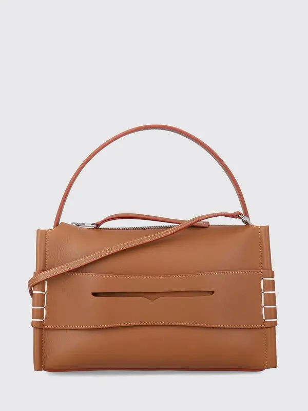 JW Anderson Loafer Smooth Calfskin Leather Handbag With Contrast Stitching - Cognac