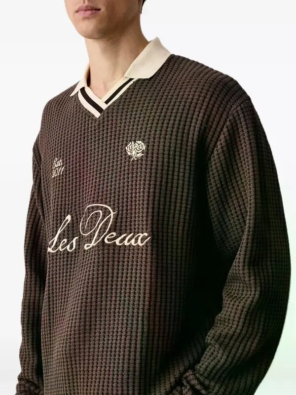 LES DEUX Waffle-knit Logo-embroidered Football Sweater