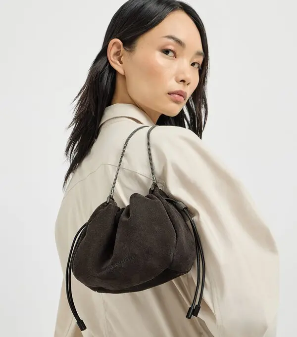 Brunello Cucinelli Suede Drawstring Cross-body Bag