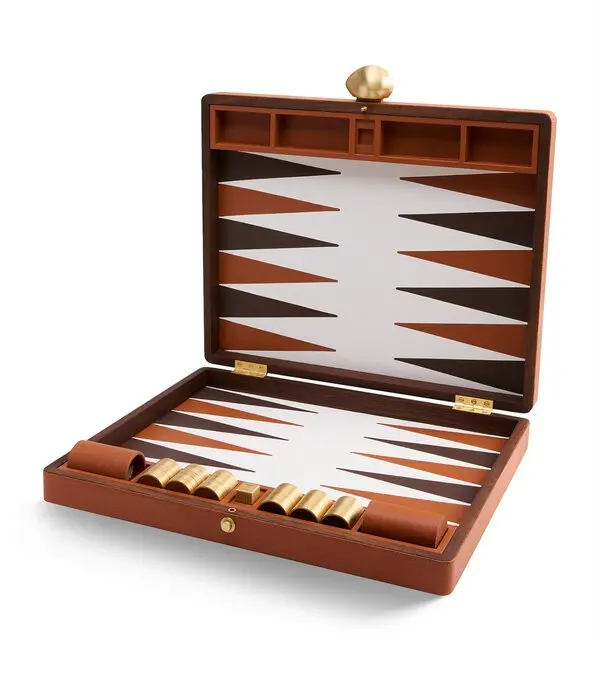 Assouline Leather Pebble Backgammon Set - Brown