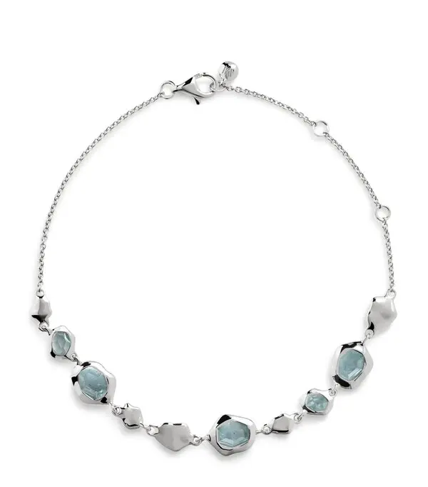 Monica Vinader Sterling Silver And Aquamarine Odyssey Pebbled Bracelet - Blue