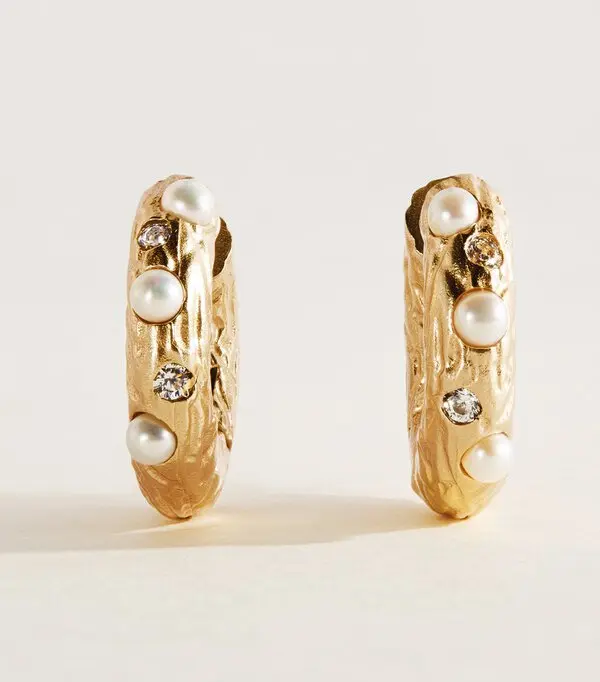 Anni Lu Freshwater Pearl-crystal Hoop Earrings - Gold