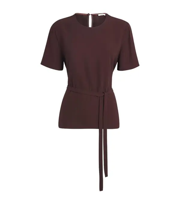 JOSEPH Crepe Atheris T-shirt Blouse - Brown