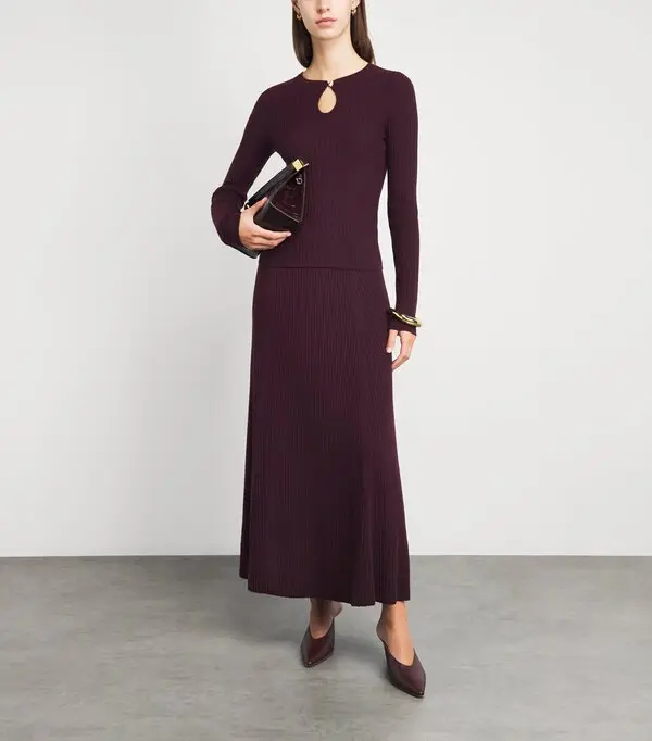 JOSEPH Merino-blend Ribbed Hallie Midi Skirt