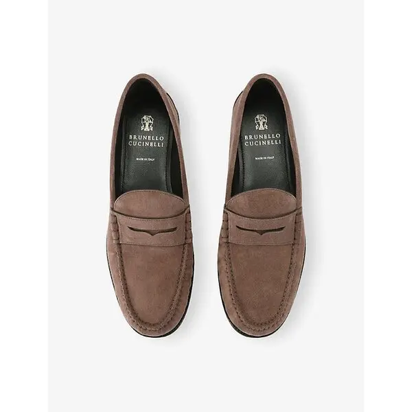 Brunello Cucinelli Ruched Suede Penny Loafers
