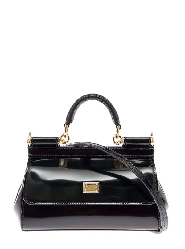 Dolce & Gabbana Sicily Mini Patent Classic Handbag With Flap Closure - Black