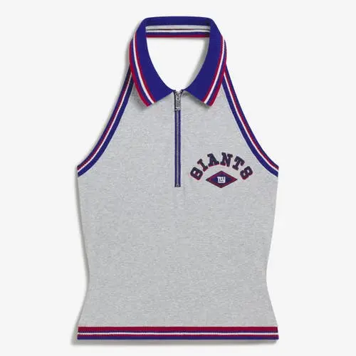 OFF SEASON New York Giants Collared Halter Top - Heather Gray