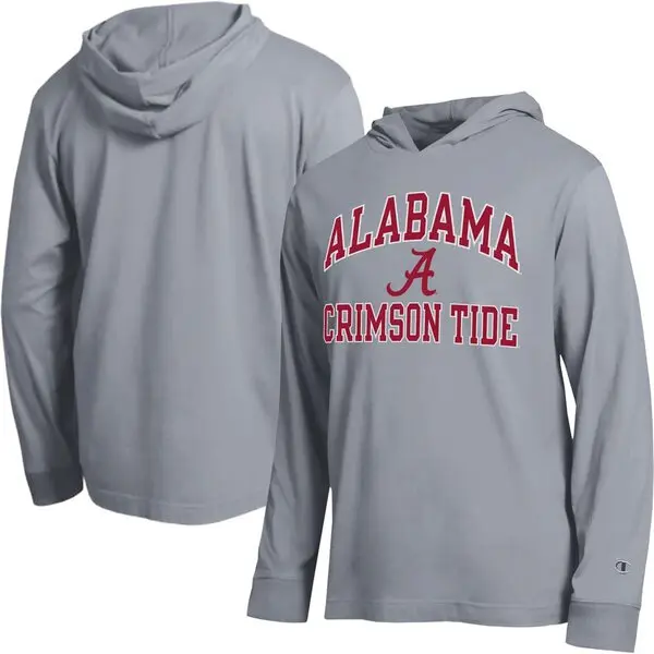 Champion Alabama Crimson Tide High Motor All-star Long Sleeve Hooded T-shirt - Heather Gray