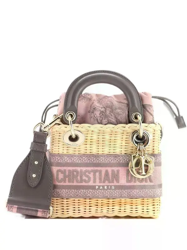 Dior Lady Bag Wicker And Oblique Canvas Mini Tote Bag - Grey