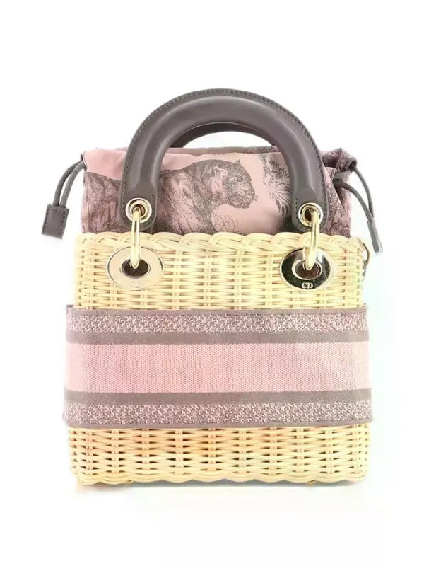 Dior Lady Bag Wicker And Oblique Canvas Mini Tote Bag