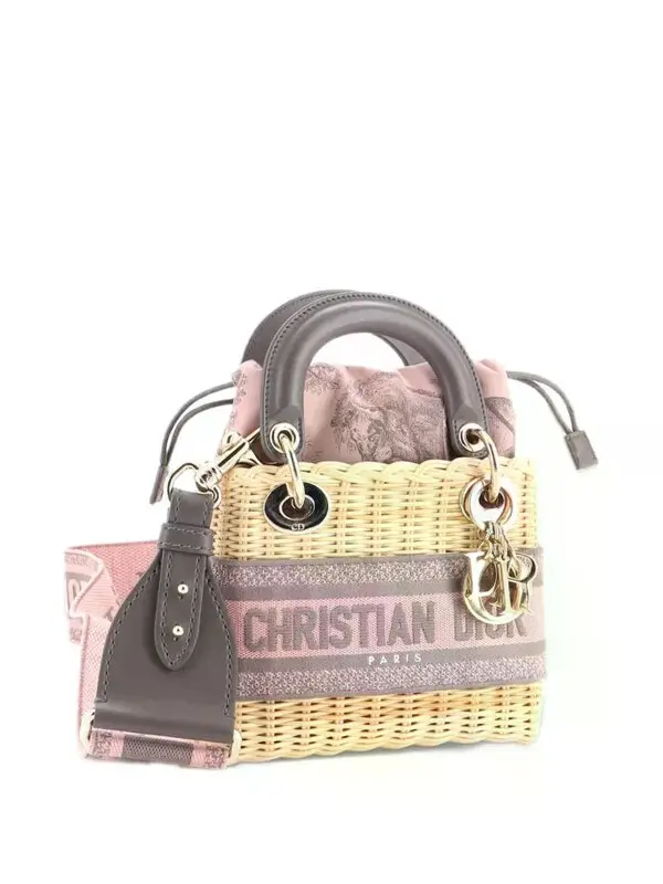 Dior Lady Bag Wicker And Oblique Canvas Mini Tote Bag