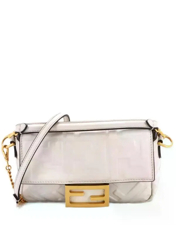 Fendi Baguette Nm Bag Zucca Embossed Leather Mini Crossbody Bag