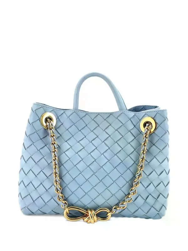 Bottega Veneta Andiamo Chain Top Handle Bag Intrecciato Nappa Small Satchel - Blue