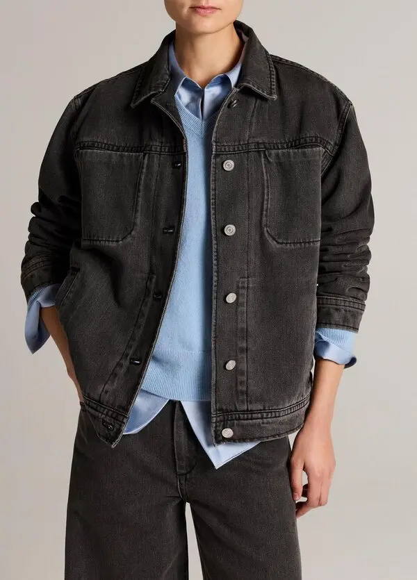 Vince Washed Cotton Twill Trucker Jacket