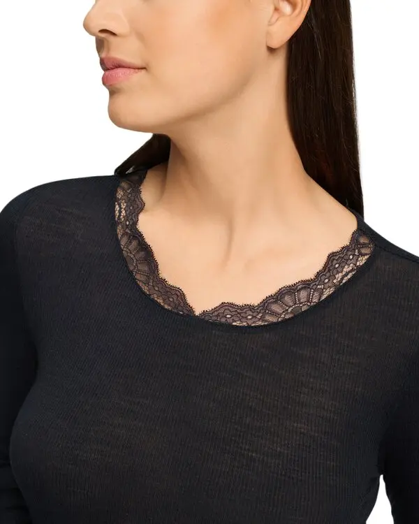 Hanro Merino Wool & Silk Lace Trim Pajama Top