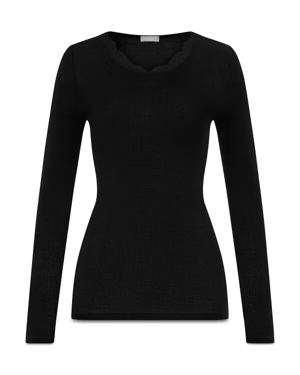 Hanro Merino Wool & Silk Lace Trim Pajama Top