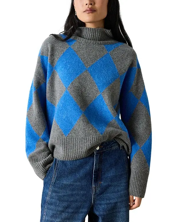 Whistles Wool Argyle Round Neck Sweater