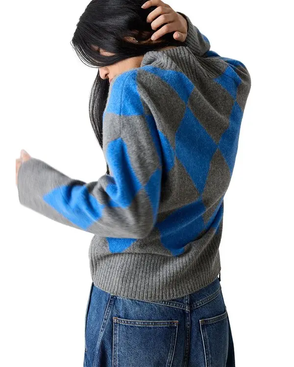 Whistles Wool Argyle Round Neck Sweater
