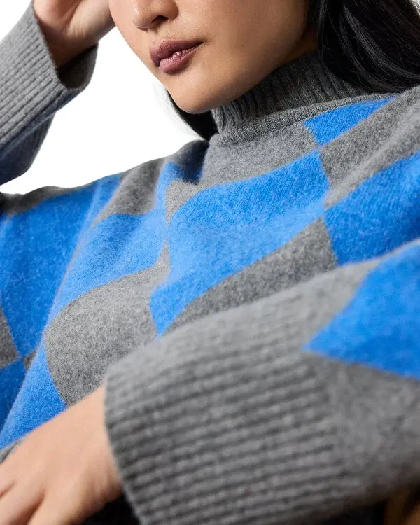Whistles Wool Argyle Round Neck Sweater