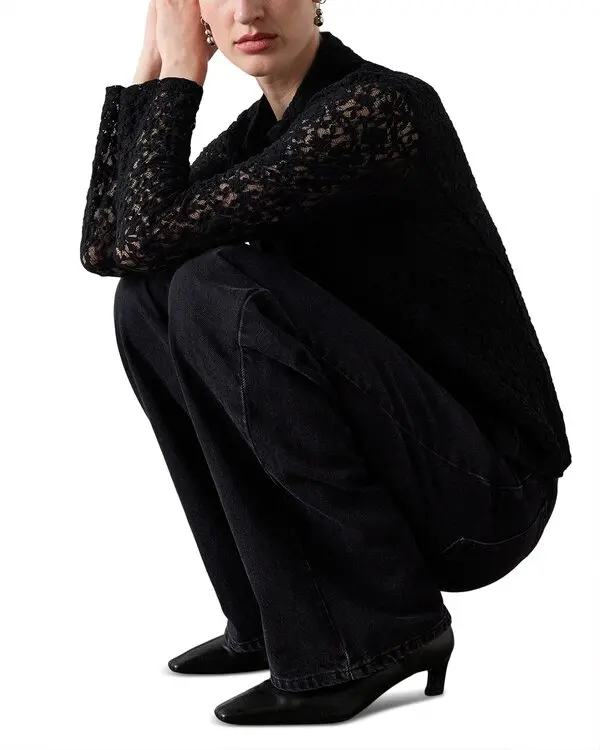 Whistles Lace Jersey Collared Shirt