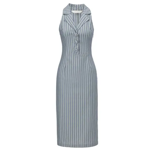 BELSIZE25 Blue Horizon Sleeveless Striped Shirt Midi Dress