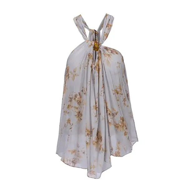 BELSIZE25 Dahlia Series Floral Draped Rayon Halterneck Top