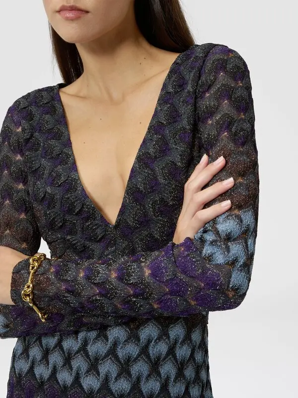 Missoni Long Viscose Lamé Dress With V-neck