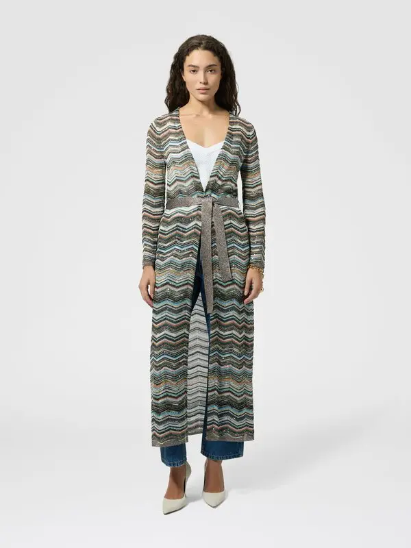 Missoni Long Chevron Viscose-blend Cardigan With Belt