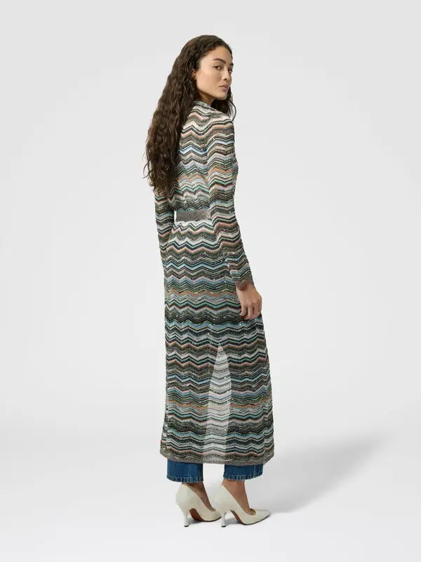 Missoni Long Chevron Viscose-blend Cardigan With Belt