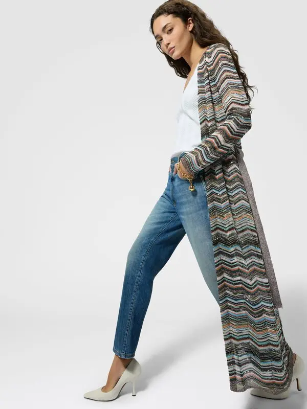 Missoni Long Chevron Viscose-blend Cardigan With Belt
