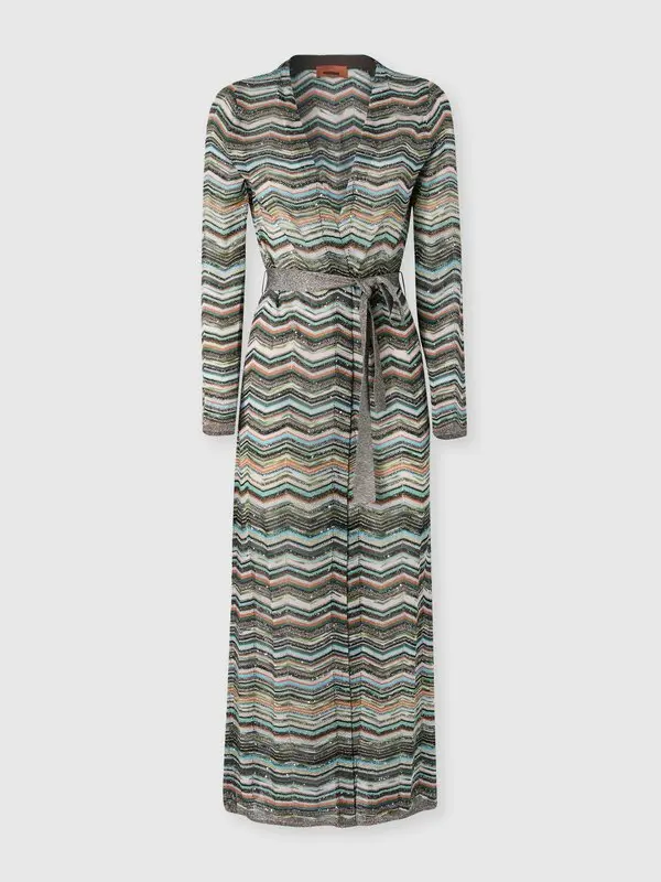 Missoni Long Chevron Viscose-blend Cardigan With Belt - Multicoloured