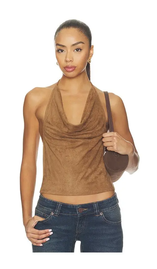 Abrand Denim Wicked Game Halter Top In Brown