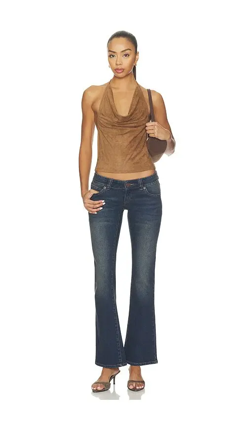 Abrand Denim Wicked Game Halter Top In Brown