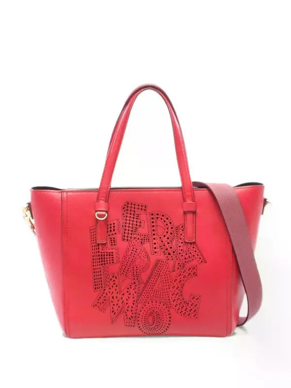 FERRAGAMO 2000s Bonnie Lettering Tote Bag - Red