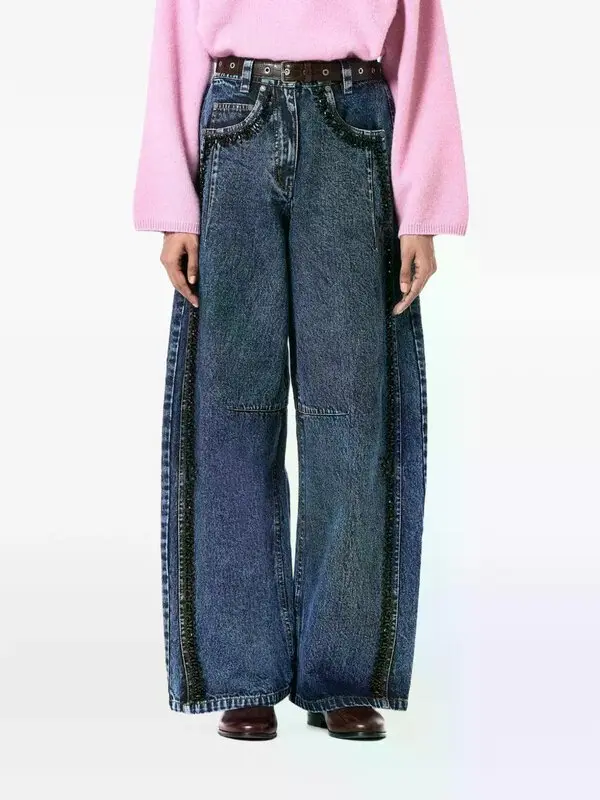 DHRUV KAPOOR Bead-embellished Barrel-leg Jeans - Blue