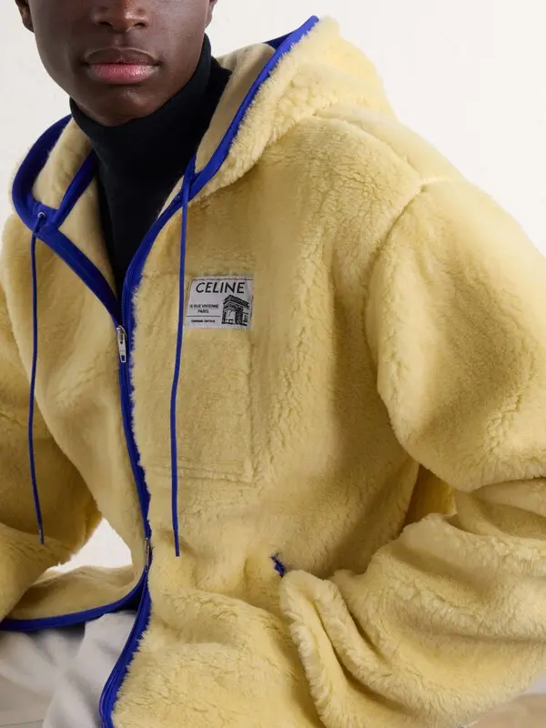 Celine Logo-appliquéd Wool-blend Fleece Hooded Jacket