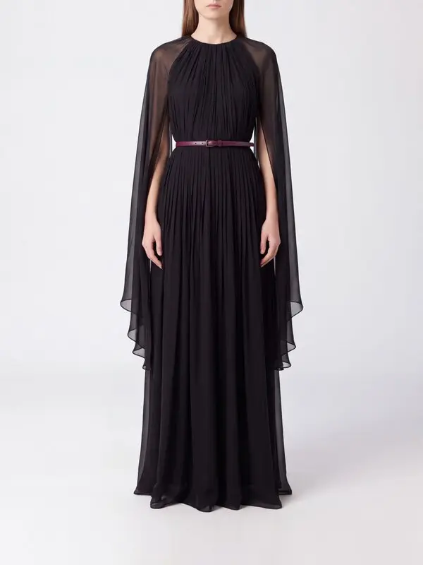 Max Mara Pleated Cape Maxi Dress