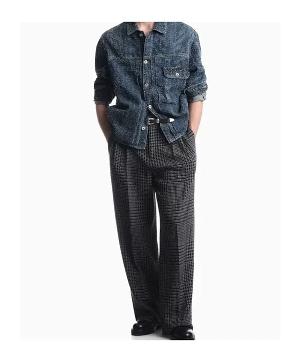 Emporio Armani High-waisted Pleated Trousers With A Houndstooth Pattern