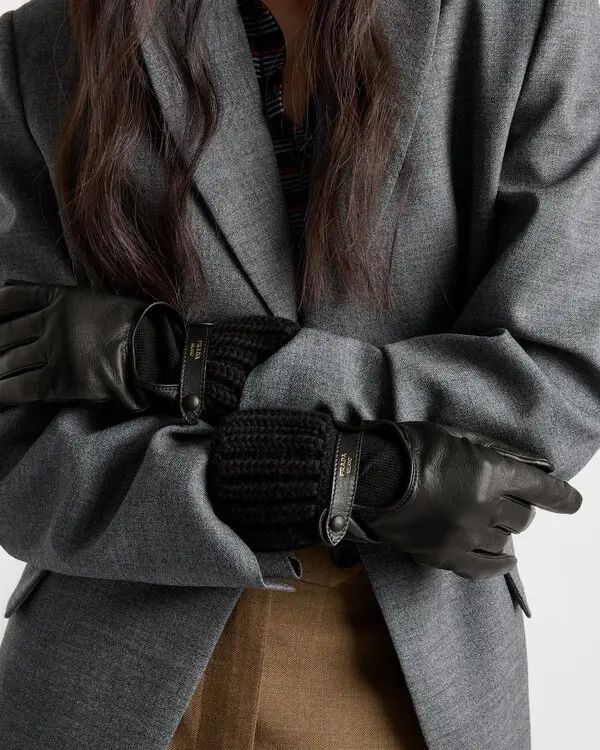 Prada Nappa Leather And Knit Gloves