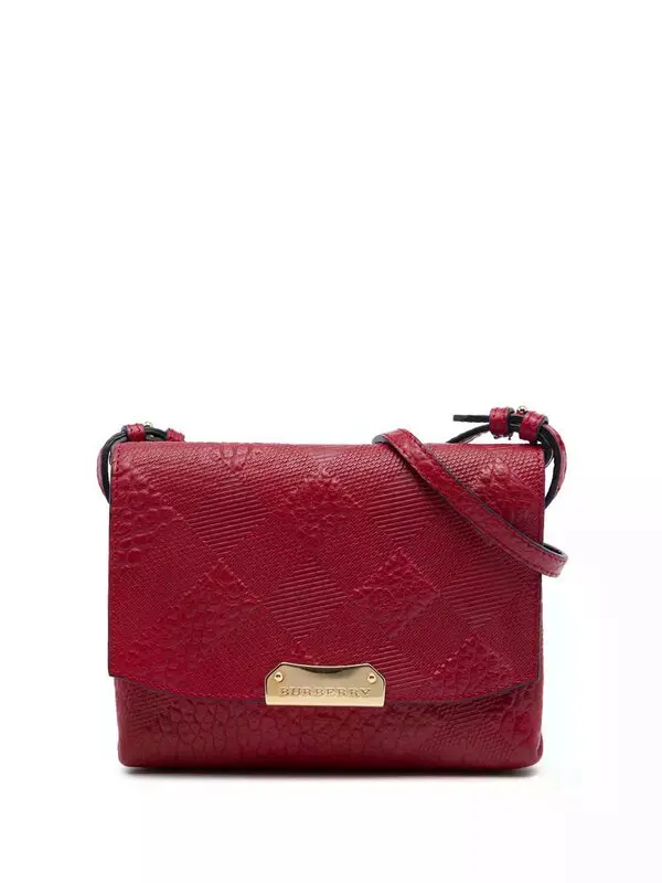 Burberry 2000-2017 Embossed Grain Check Leather Langley Crossbody Bag