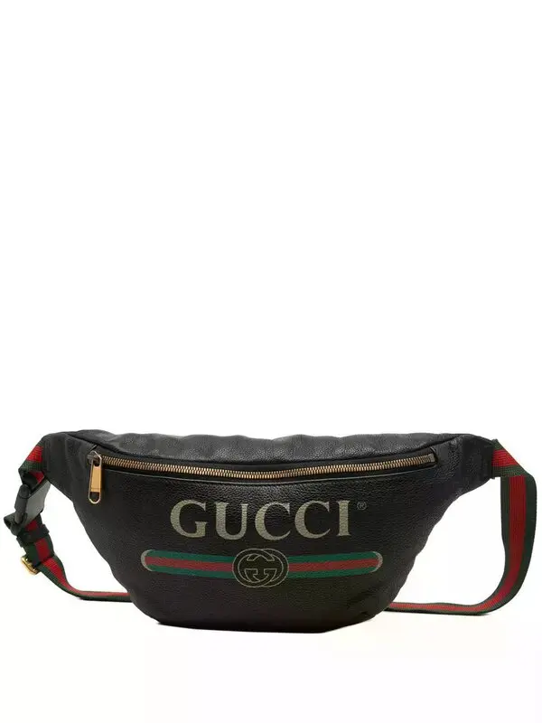 Gucci 2016-2026 Grained Calfskin Web Logo Belt Bag - Black