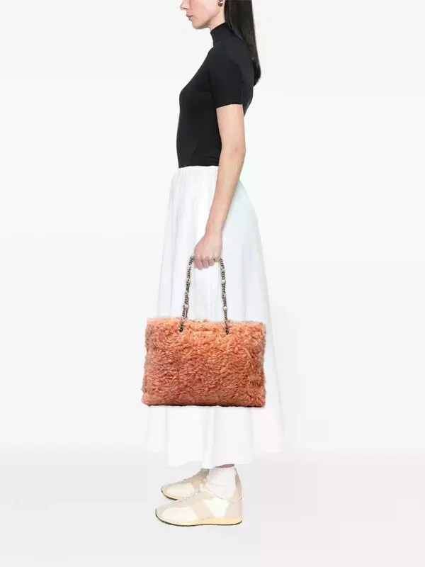 Miu Miu 2010-2026 Eco Shearling Crystal Chain Tote Bag