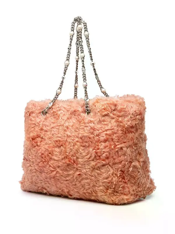 Miu Miu 2010-2026 Eco Shearling Crystal Chain Tote Bag