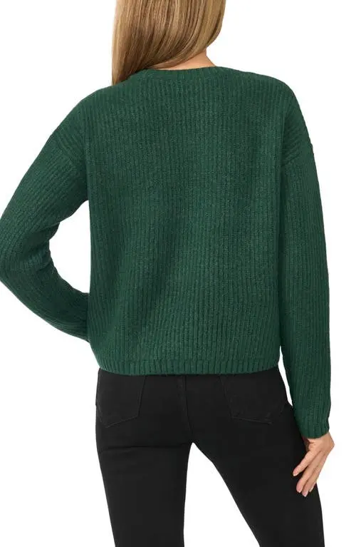 CECE DUPRAZ Rhinestone Bow Ribbed Crewneck Sweater