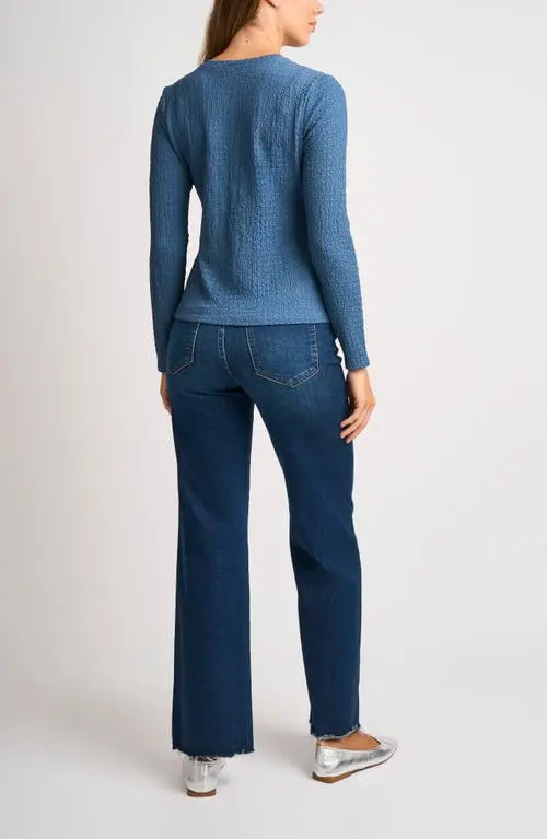 Halogen Textured Long Sleeve Knit Top - Blue Fusion