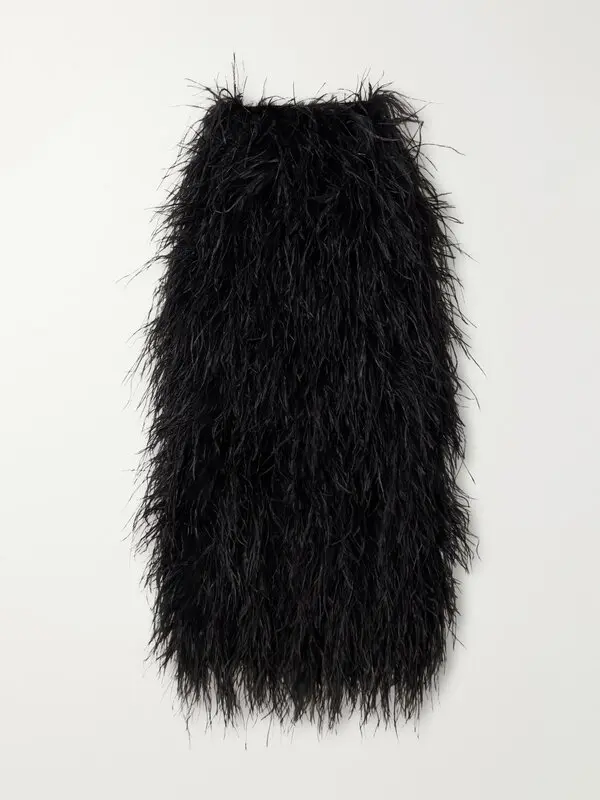 DIMA AYAD Feather-embellished Twill Midi Skirt - Black