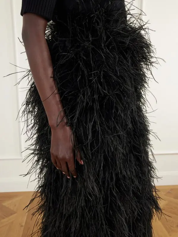 DIMA AYAD Feather-embellished Twill Midi Skirt