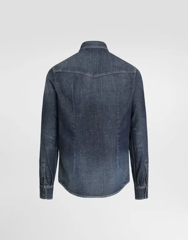 Dolce & Gabbana Gold Shirt In Denim With Patch - Blue